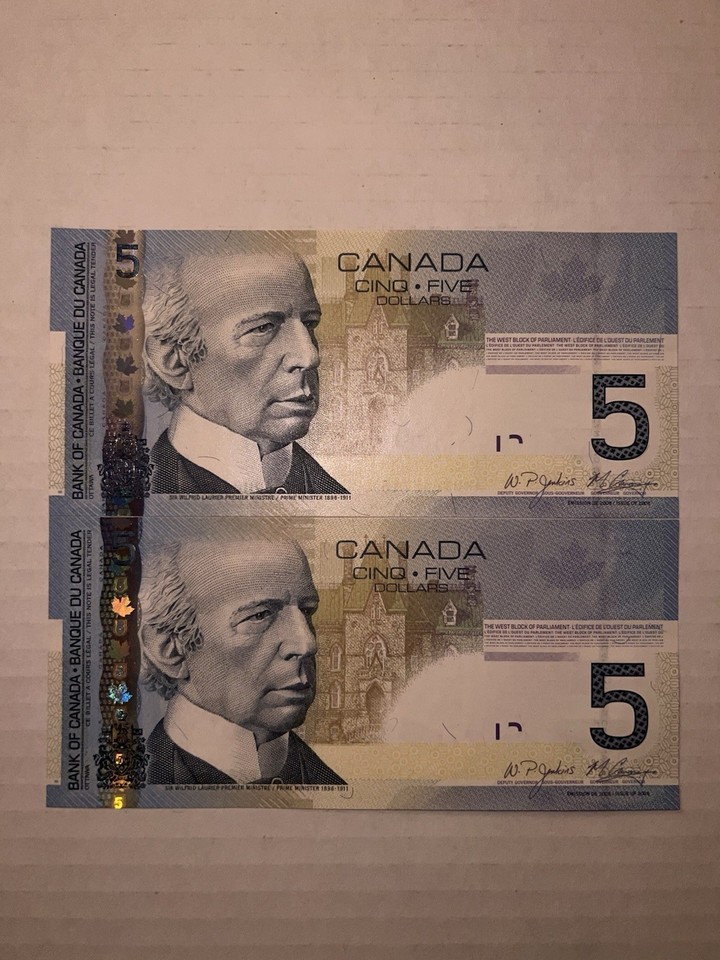 2006 Bank Of Canada $5 Dollar Matching Serial Pair Choice UNC Jenkins ...