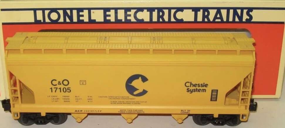 LIONEL CHESSIE SYSTEM ACF 3 BAY CENTERFLOW HOPPER CAR 6-17105 “STD.” O ...