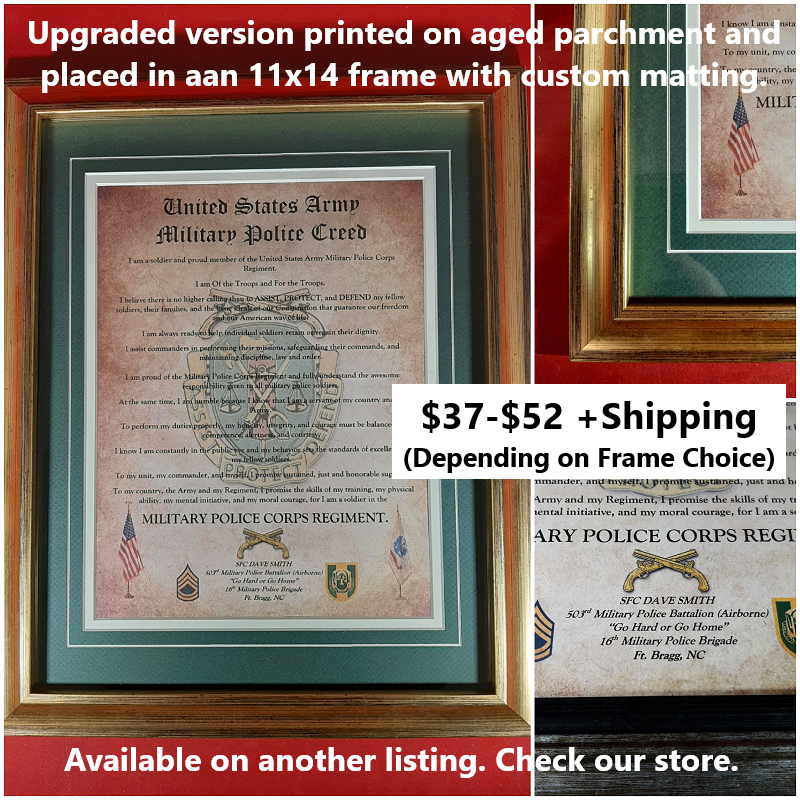 MC-NICE: ARMY Military Police MP Creed ALL UNITS Framed PERSONALIZED | eBay