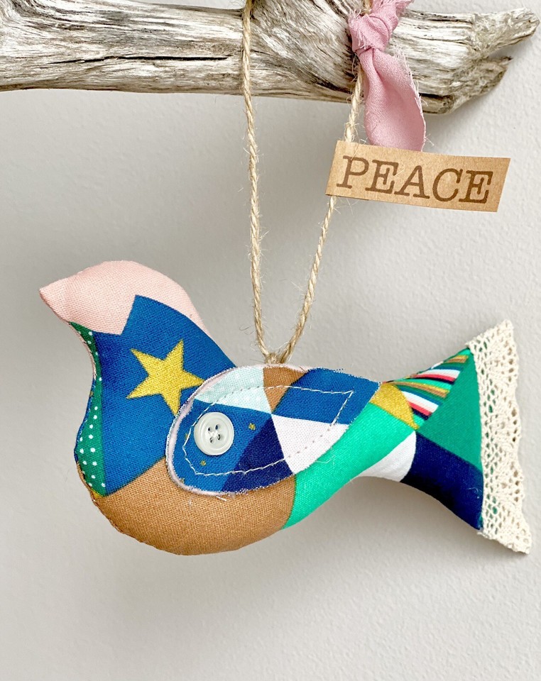 Handmade Fabric Bird Ornament Decoration Dove Partridge Cottage Rustic ...