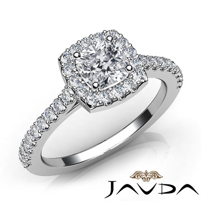 U Cut Pave Set Halo Cushion Diamond Engagement Ring GIA E-VVS2 White ...