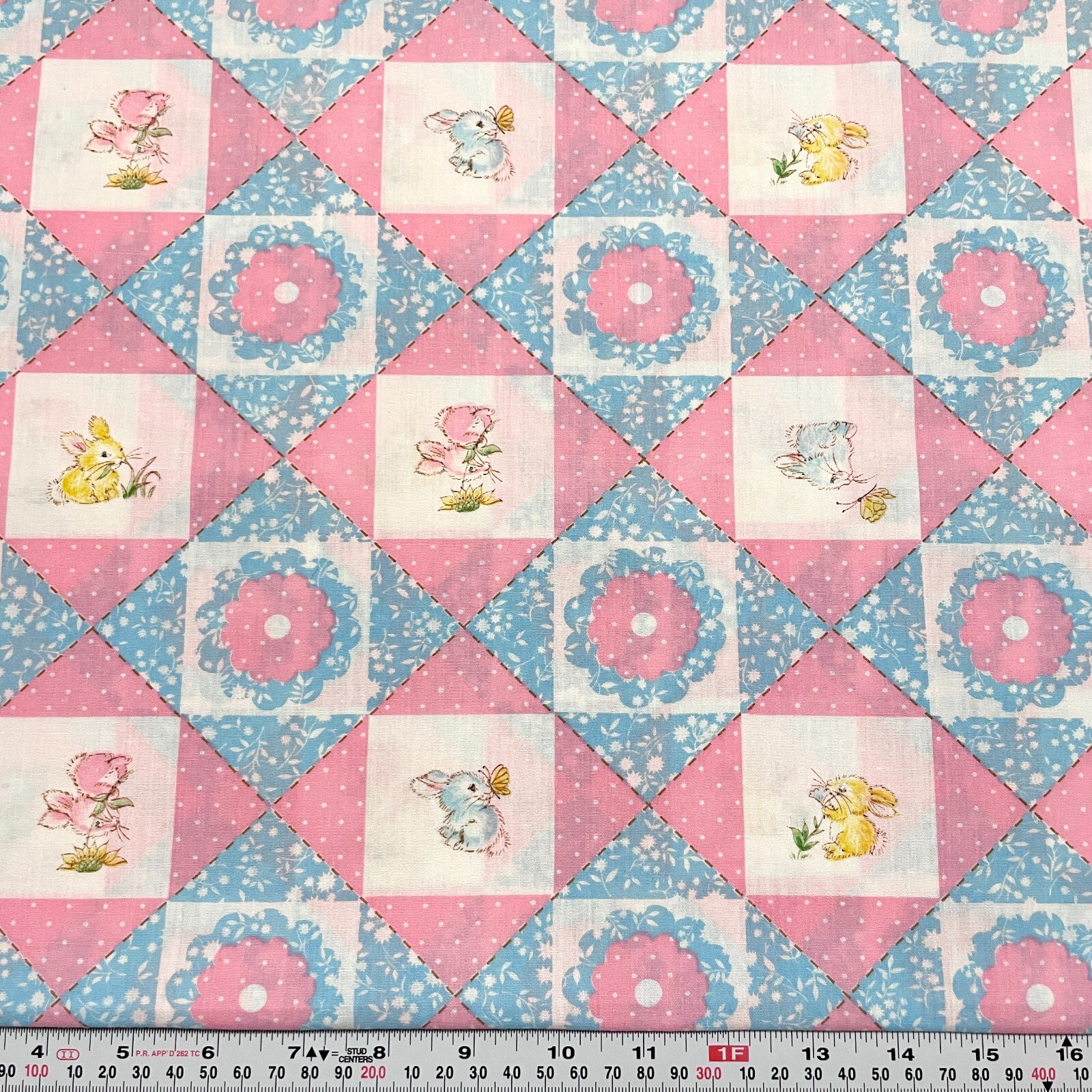 Vintage Springs Mills Cheater Quilt Patchwork Bunnies Cotton Blend ...