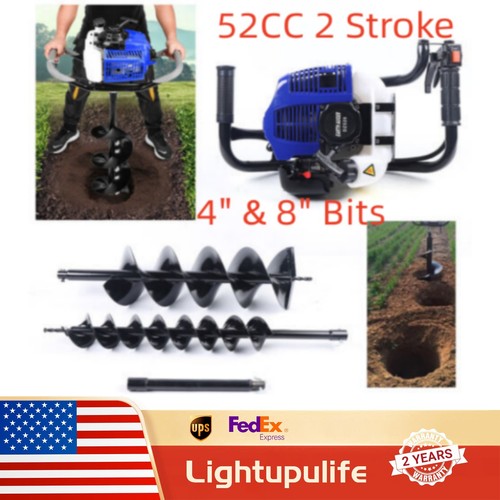 52CC Post Hole Digger Auger Digging Drill Machine Borer w/ 4" & 8" Bits ...