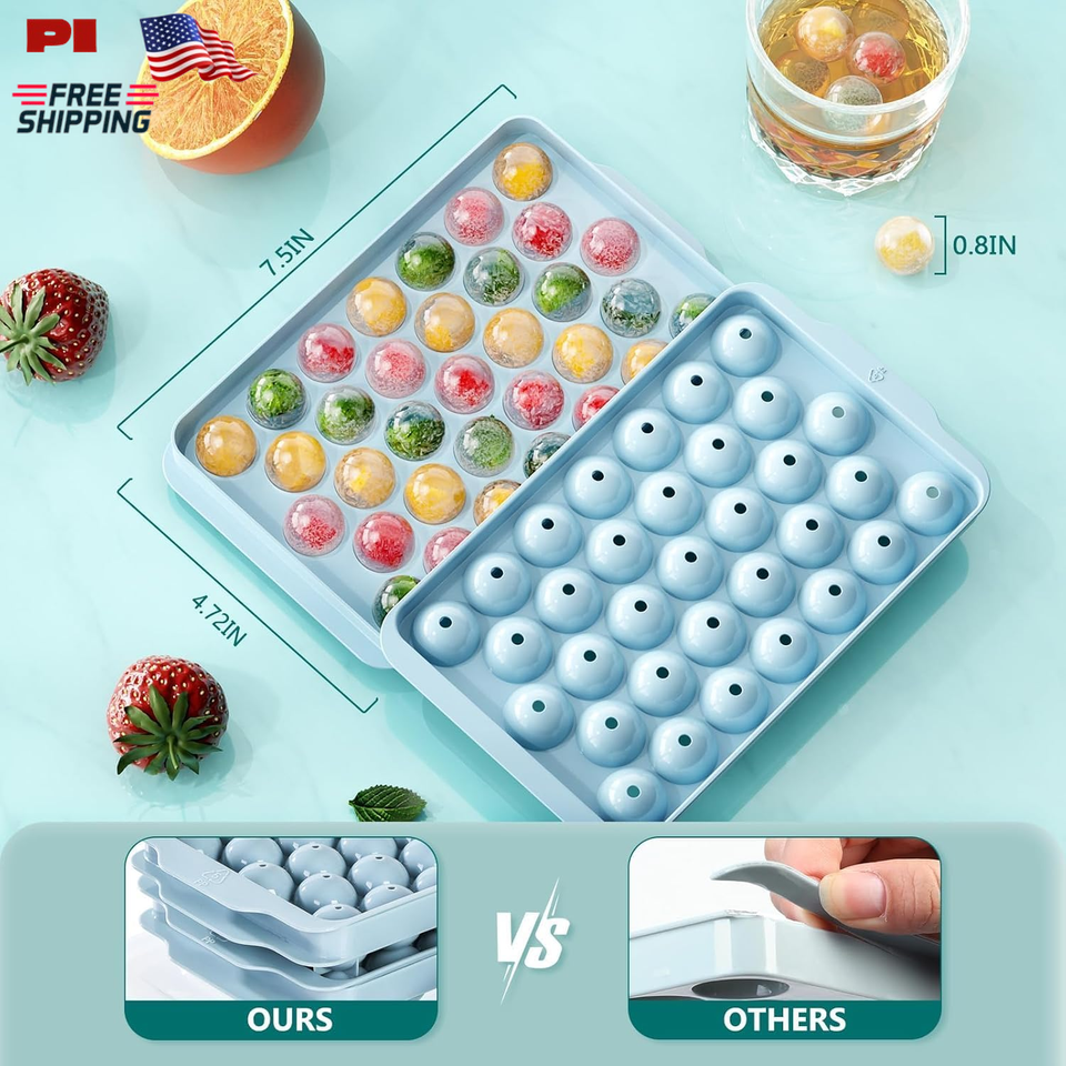 Ice Cube Trays with Lid and Bin 3 Pack 99 Round Ice Molds Blue | eBay UK