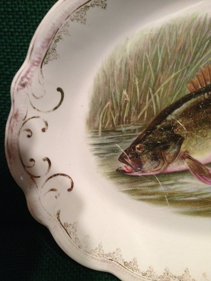 OHIO CHINA Co. American Limoges 15 1/2" Fish Platter 1890s ARTIST ...