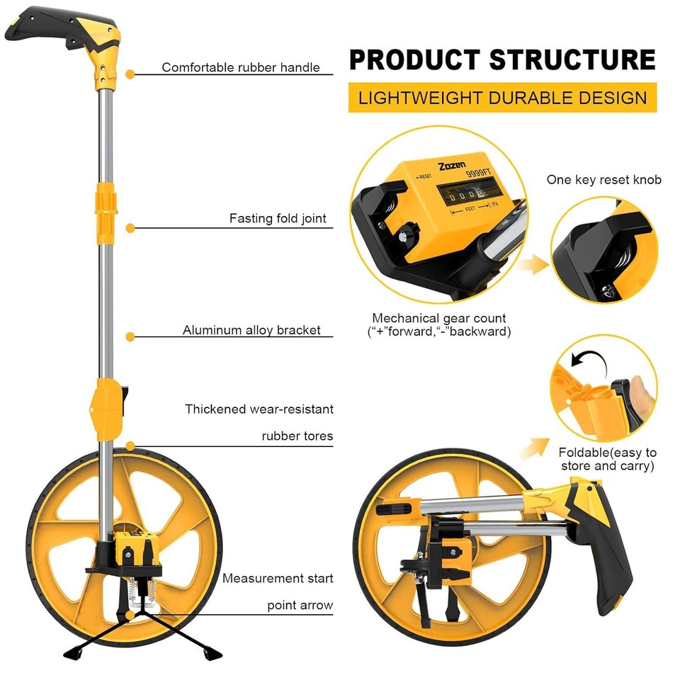 Zozen Distance Measuring Wheel in Feet and Inches, Collapsible Measure ...