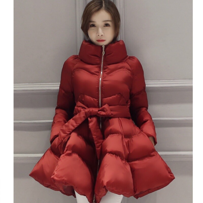 Lady Warm Puffer Coat Jacket Swing Bowtie Quilted Padded Winter ...