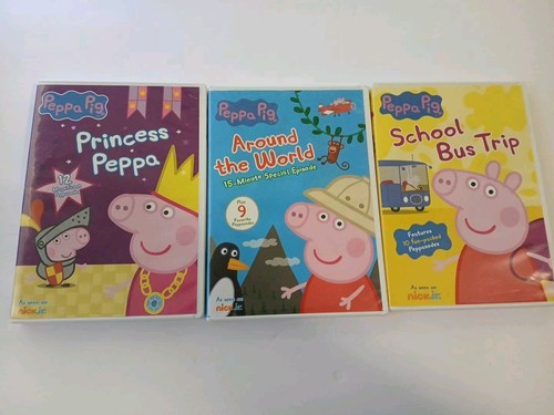 Lot of 3 Peppa Pig DVDs School Bus Trip Around the World and Princess ...