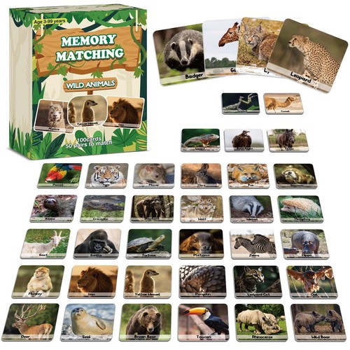 gisgfim 50 Pairs Memory Matching Game Wild Animals Concentration Memory Card ... | eBay