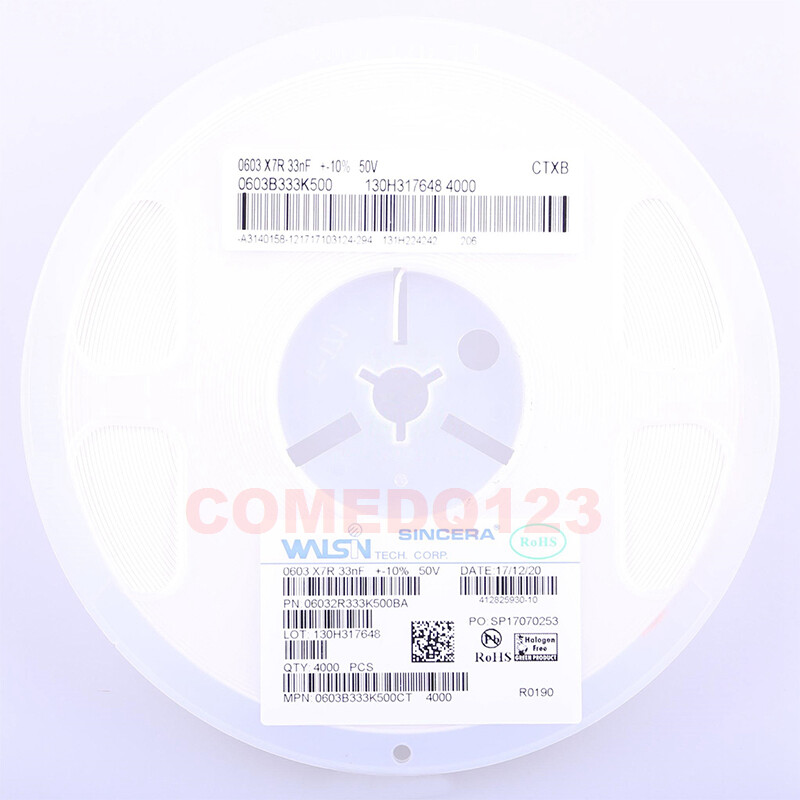 200PCS 0603 33nF 50V X7R ±10% 0603B333K500CT Walsin Ceramic Capacitor ...