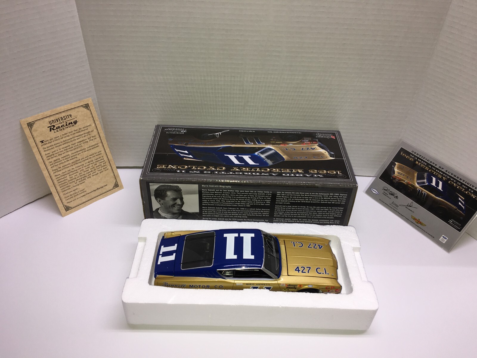 MARIO ANDRETTI AUTOGRAPHED #11 1968 CYCLONE UNIVERSITY OF RACING 1/24 ...