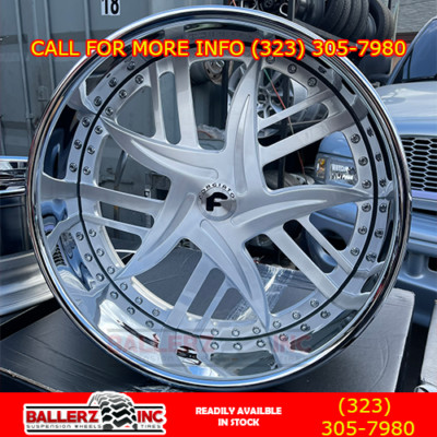 STAGGERED 22" FORGIATO WHEELS DECIMO WHEEL & TIRE PKG SILVER-CHROME LIP ...