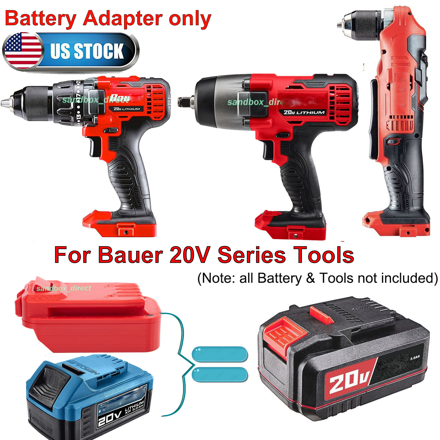 For HERCULES 20V MAX Li-Ion Battery Convert To BAUER 20V Adapter Tools ...
