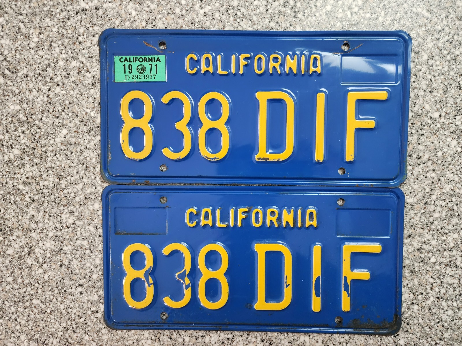 1970 California License Plates, 1971 Validation Sticker, DMV Clear ...