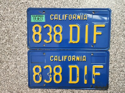 1970 California License Plates, 1971 Validation Sticker, DMV Clear ...