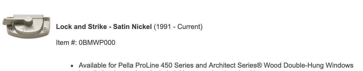 Pella Double-hung Window Hardware Sash Lock And Strike In Satin Nickel ...