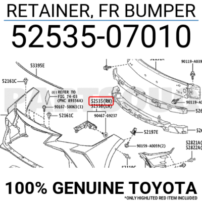 5253507010 Genuine Toyota RETAINER, FR BUMPER 52535-07010 | eBay