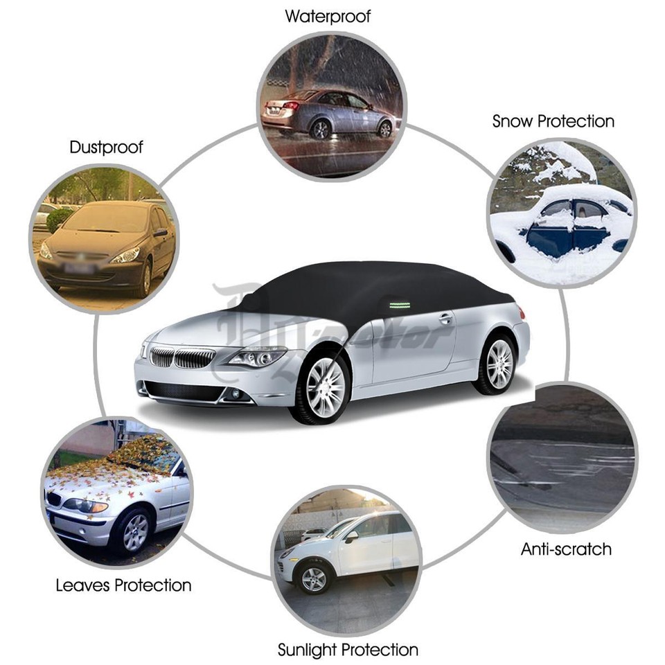 190T Top Roof Sun UV/Rain Protector Half Car Cover Waterproof Outdoor ...