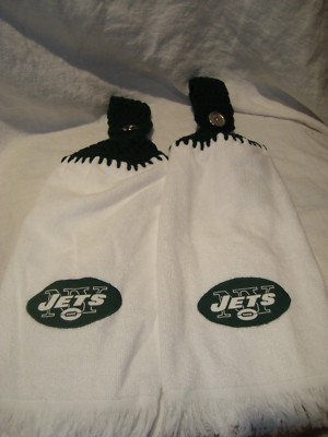 New York Jets Set of 2 Crochet Handmade Kitchen Hand Fridge Golf Bar ...