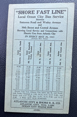 1943 Atlantic City & Shore Railroad Co. Shore Fast Line Bus & Trolley ...