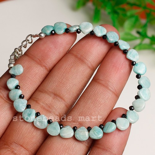 925 Sterling Silver Amazonite+Black Spinel Heart Shape Gemstone ...