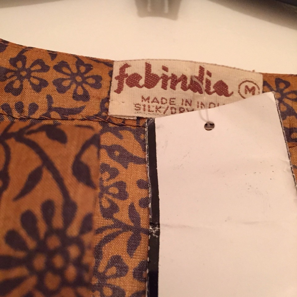 New Fabindia Dress Tunic Mustard Purple Floral Hand Block Print Silk ...