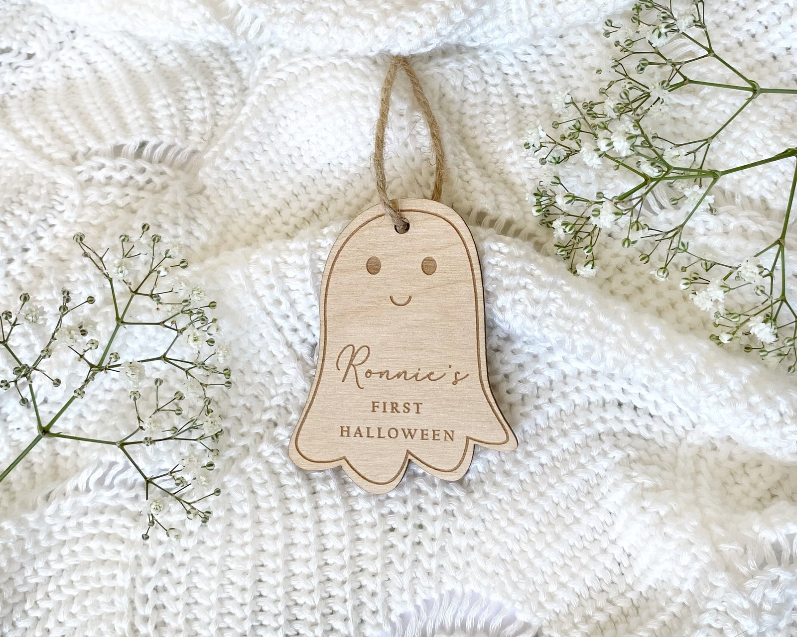 Personalised Engraved Halloween Ghost Name Tag | Baby's First Halloween ...