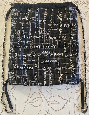 Baby Phat Purse Silver Chain Drawstring Backpack Black & White | eBay