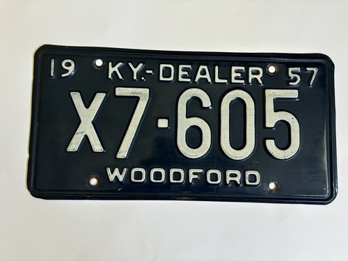 Kentucky dealer vintage license plate 1957 Woodford County x7-605 | eBay