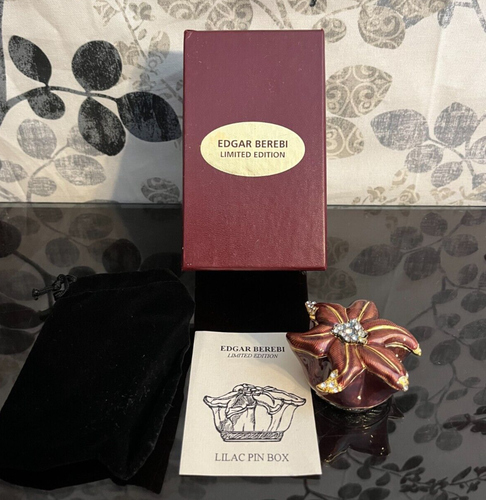 EDGAR BEREBI LIMITED EDITION ENAMEL LILAC PIN TRINKET BOX & BROOCH ...