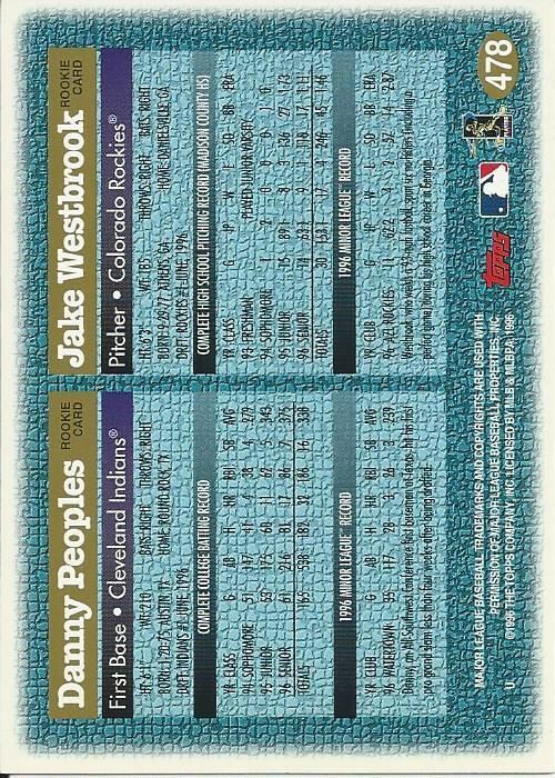 Danny Peoples and Jake Westbrook Collectible Card - 1996 TOPPS Draft ...