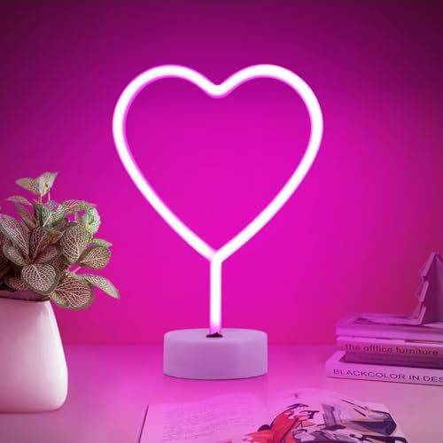 Pink Heart Neon Lights,Heart Neon Sign,LED Heart Lights,USB or 3-AA ...