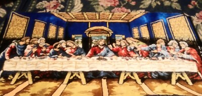 18x38" vintage Last Supper religious carpet tapestry wall hanging funky ...