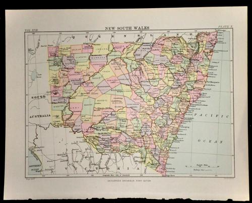Original Victorian Map of New South Wales, Australia (1889) Ex ...