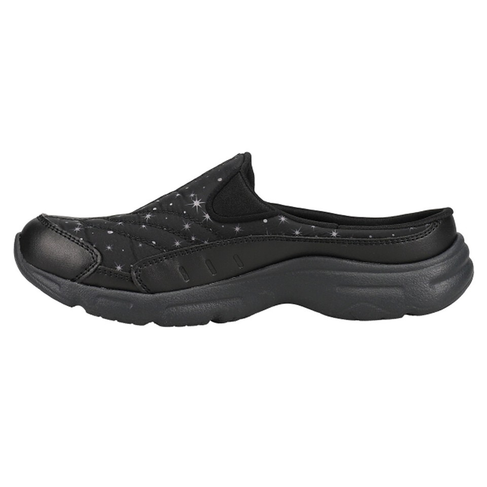 Easy Spirit Traveltime Sparkle Mule Clogs Womens Black Flats Casual E ...