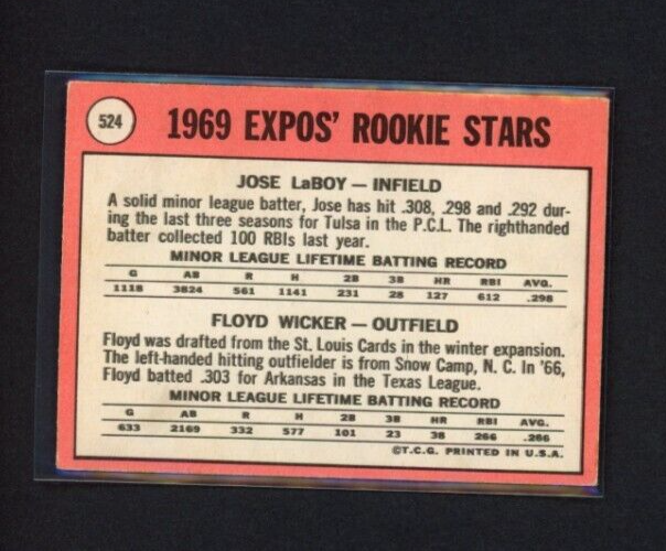 1969 Topps Baseball #524 1969 Expos' Rookie Stars Jose LaBoy, Floyd ...