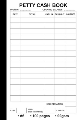 Petty Cash Book A6: Small Petty Cash Log Book, A6 50 Sheets 90gsm ...
