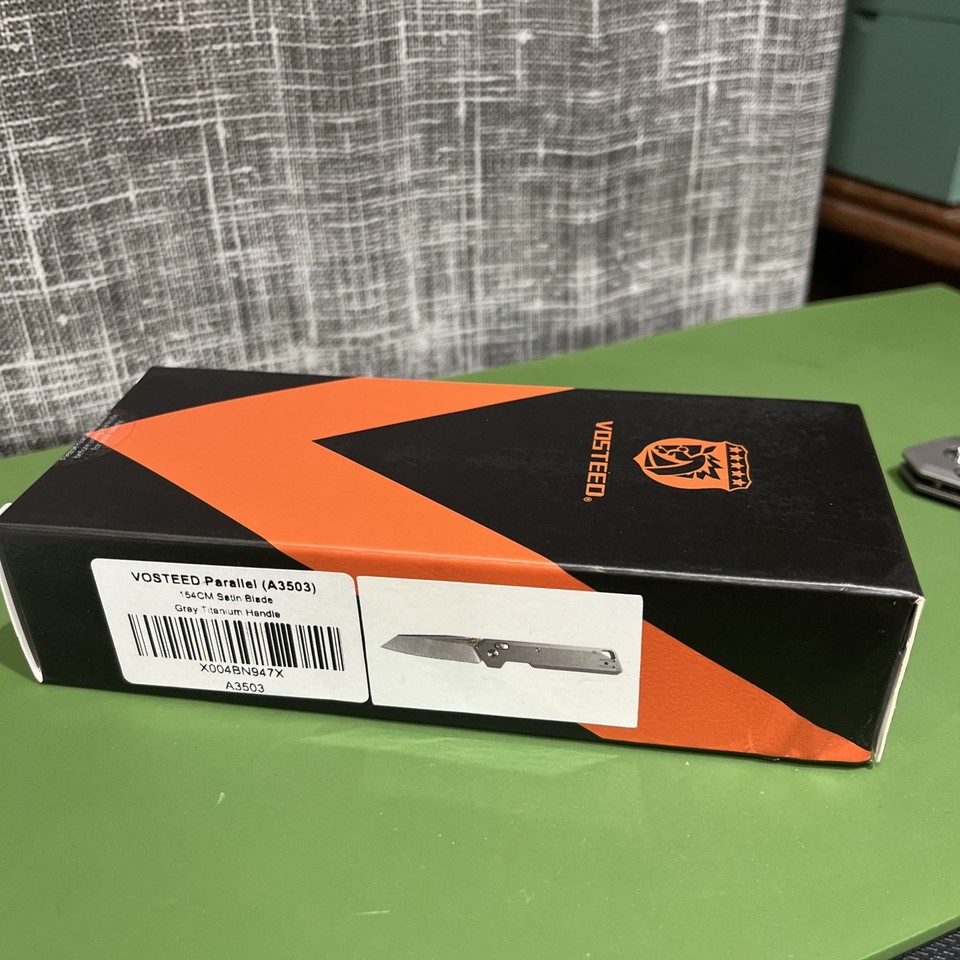 Vosteed Parallel Folding Knife Gray Titanium Handle 154CM Reverse Tanto ...