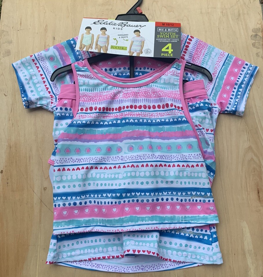 Eddie Bauer Girls 4 Piece Reversible Rash guard Set Size M (10-12) NEW ...