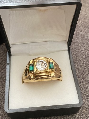 10K Yellow Gold Men's Cubic Zirconia Emeralds Ring Si… - Gem