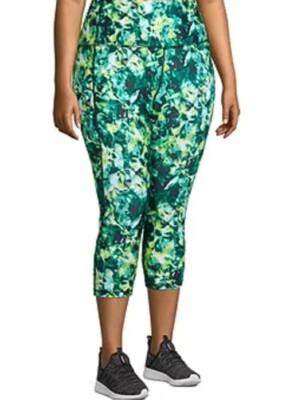 New $44 QuikDri Xersion Plus Sz 1X Green Floral Hi-rise Capri Crop ...