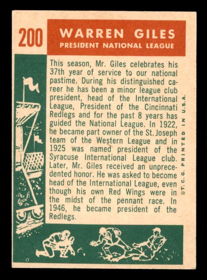 1959 Topps Baseball #200 Warren Giles EX | eBay