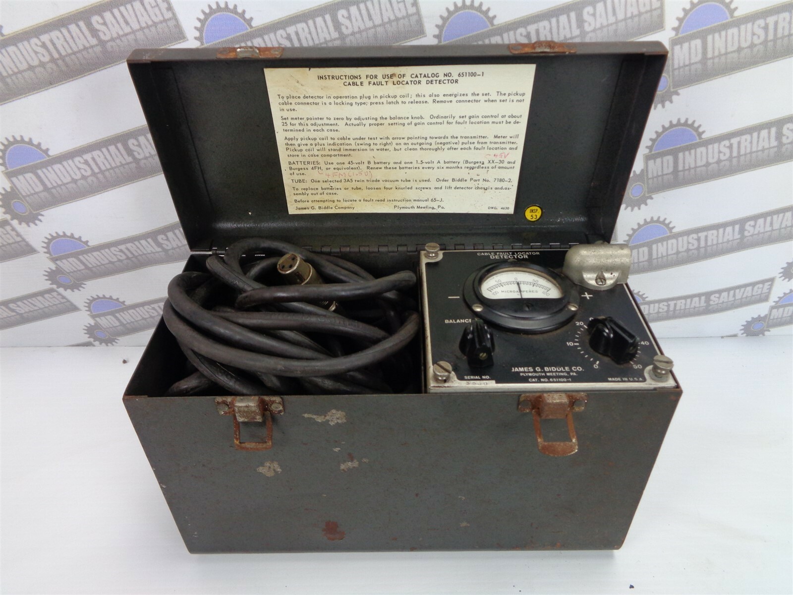 VINTAGE James Biddle CABLE FAULT LOCATOR DETECTOR Needs Batteries | eBay