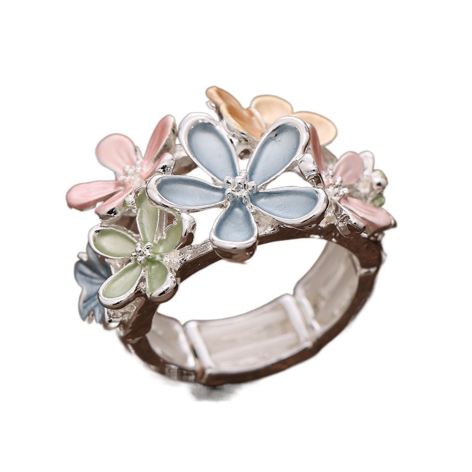 Painting Oil Stretch Ring Petal Opening Ring All-match Flower Ring Girl ...