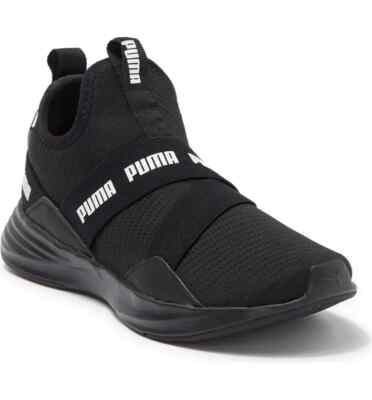 Puma Radiate Mid Logo Sneakers Womens Black White Mesh Athletic ...