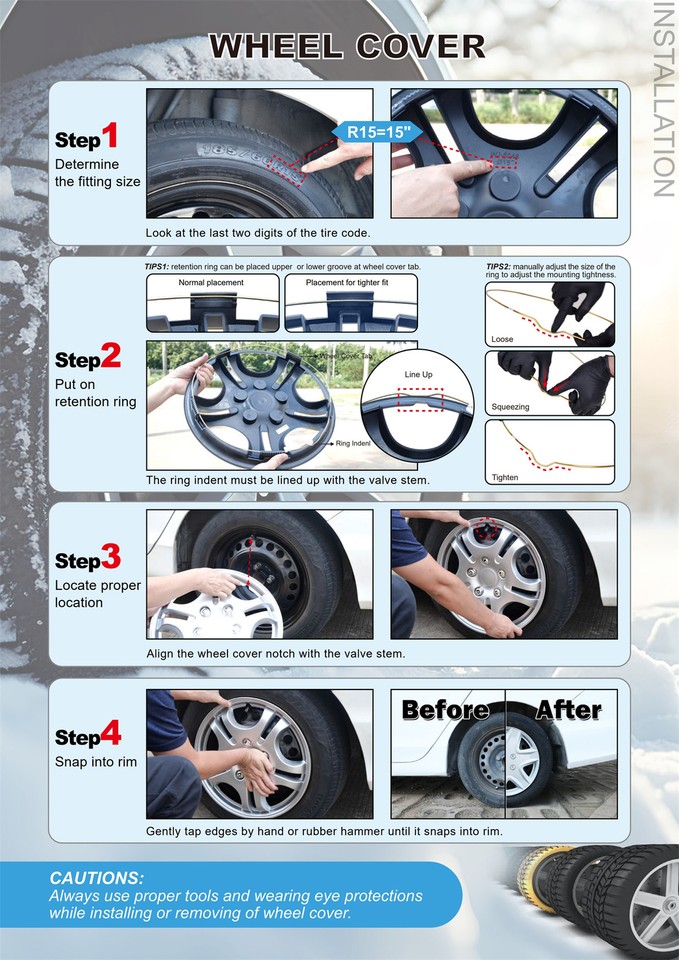 13 Inch Wheel Covers Set of 4Pcs Snap On Full Hub Caps Fit R13 Tire ...