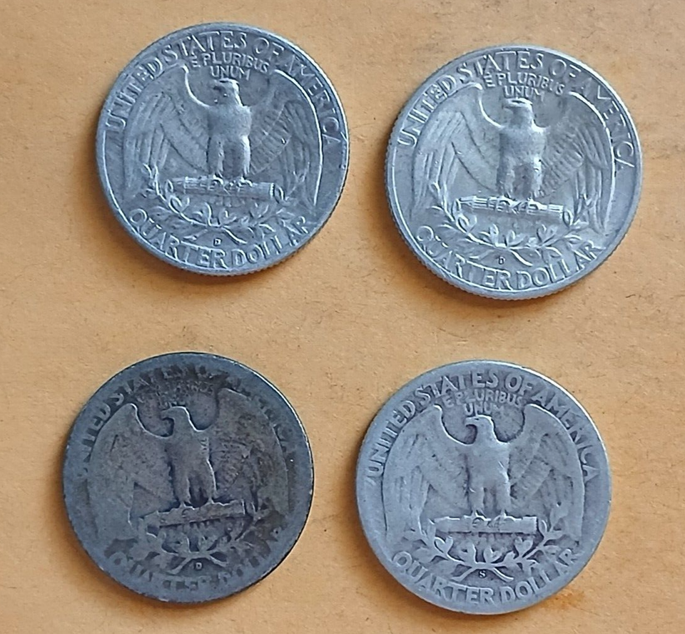 Lot of 4 Washington Silver Quarters - 1961D - 1964D - 1939D - 1945S | eBay
