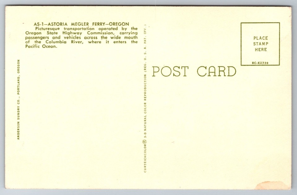 Astoria Megler Ferry Oregon Columbia River Pacific Ocean 60s Vintage ...