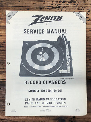Zenith 169-560 169-561 Record Player / Turntable Service Manual ...
