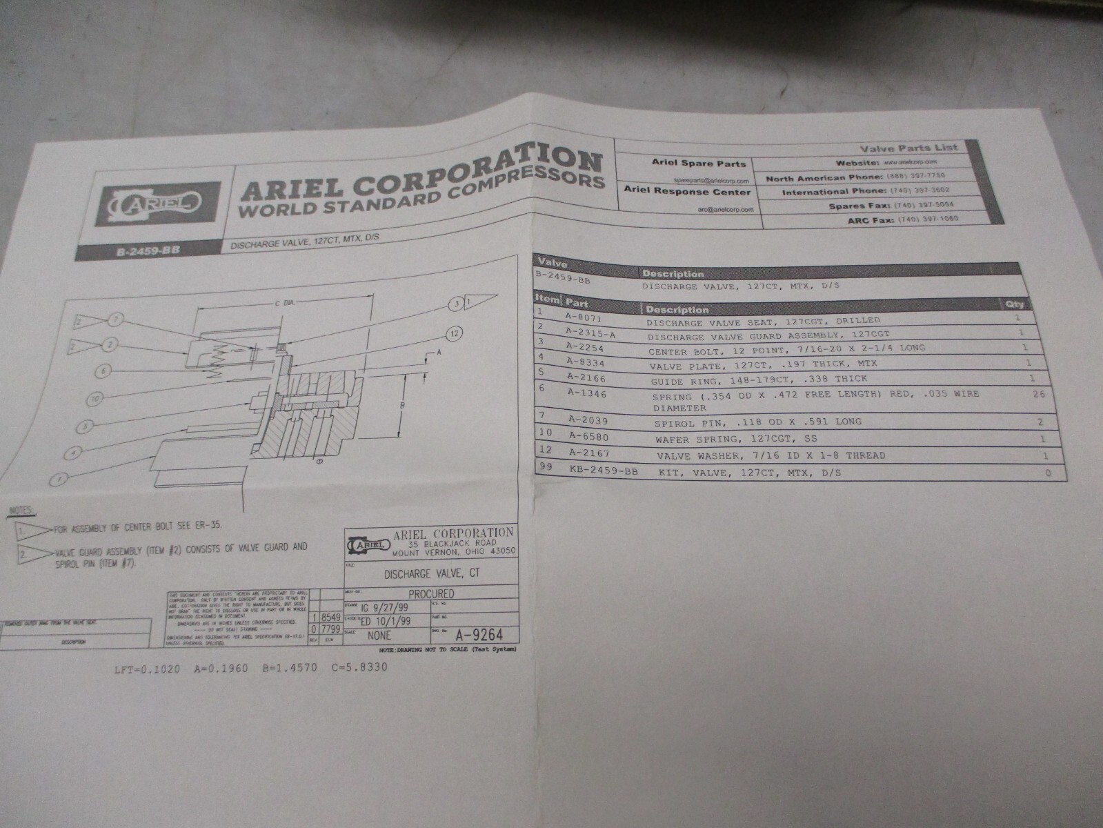ARIEL Discharge Compressor Valve B-2459-BB | eBay
